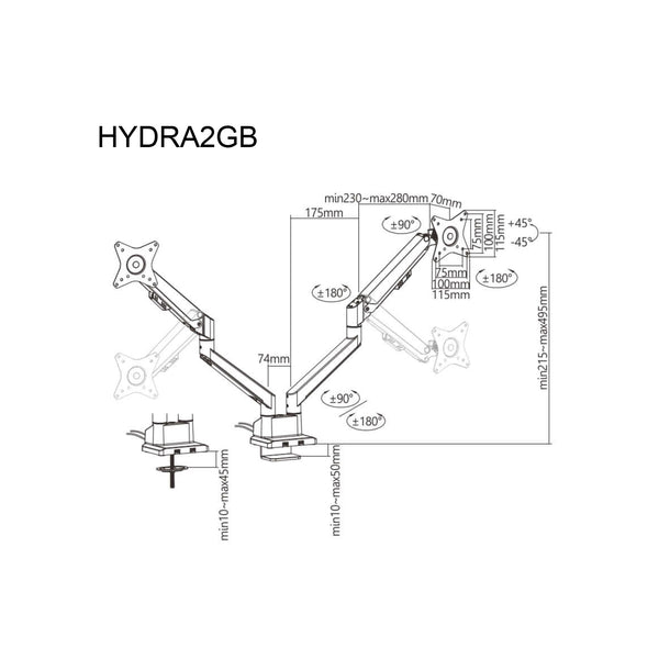 Pro Dual Monitor Mount Articulating Arms with Hydralift - HYDRA2GB ...