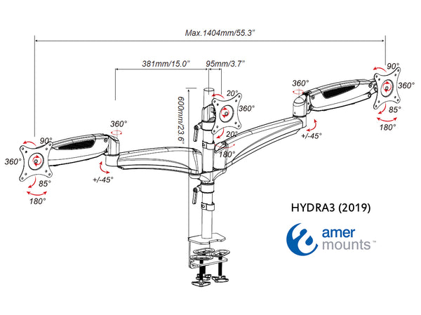 Triple Monitor Mount with Articulating Arm - HYDRA3 | Monitor Mounts ...